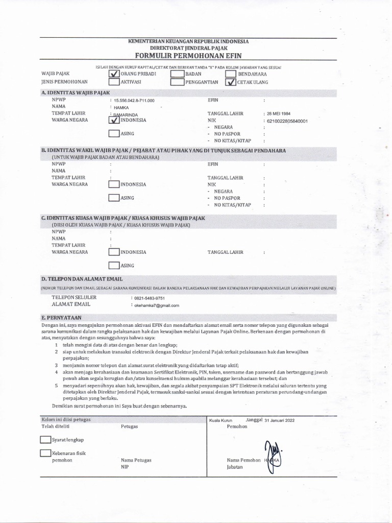 Formulir Permohonan EFIN | PDF