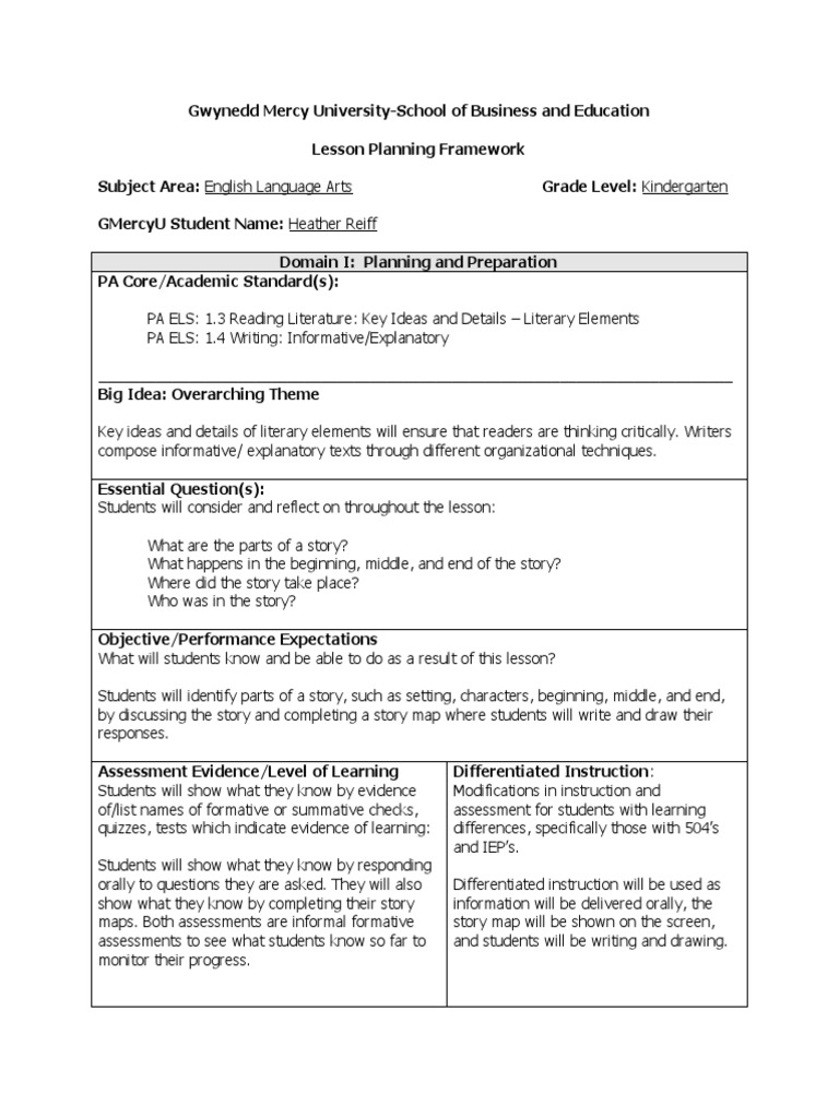 Parts of A Story Lesson 3 | PDF | Lesson Plan | Differentiated Instruction