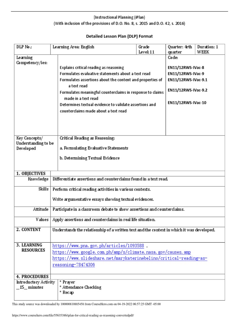 Detailed Lesson Plan (DLP) Format | PDF | Evidence | Epistemology