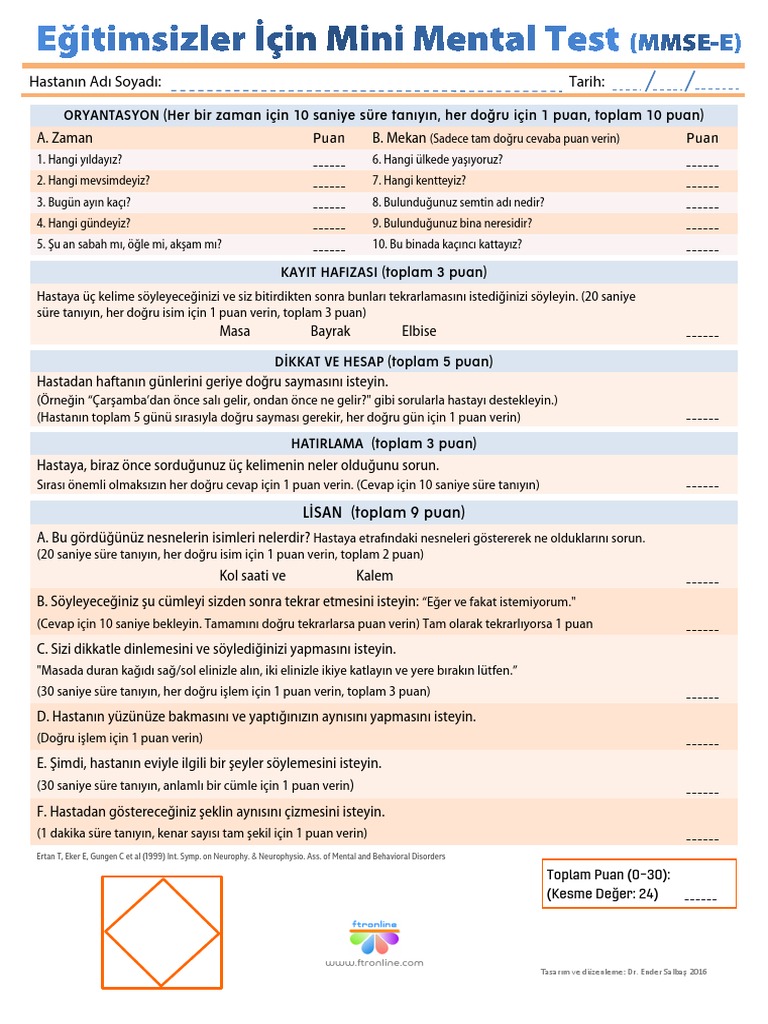 Egitimsizler Icin Mini Mental Test Ftronline | PDF