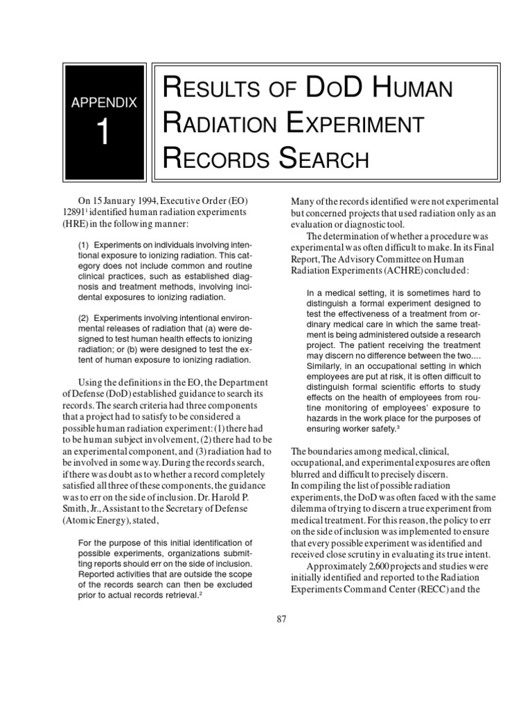DoD Human Radiation Experiment Records Search | PDF