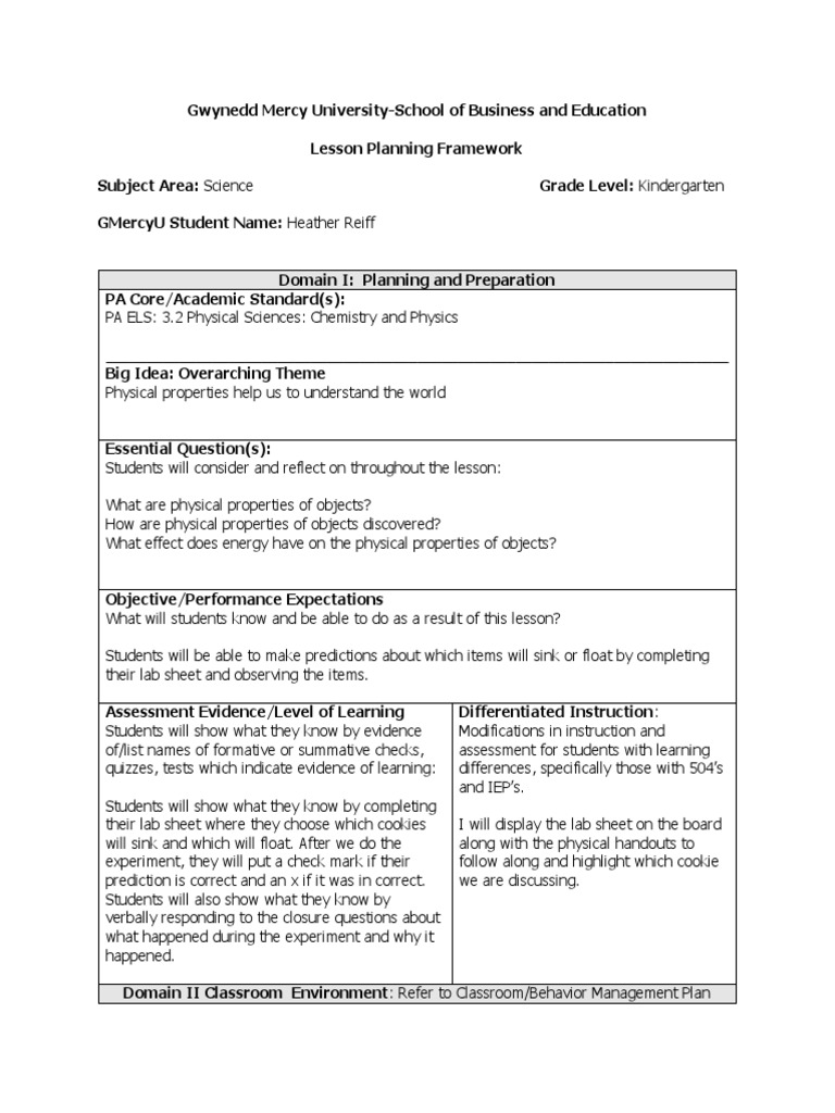 Sink or Float Science Lesson Lesson 1 | PDF | Lesson Plan | Educational ...