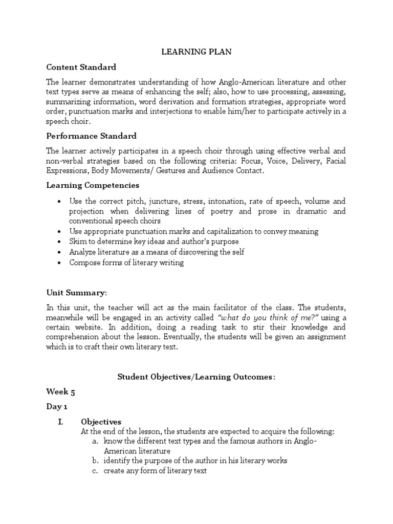 Activity 3 Learning Plan Pdf Cognition Communication