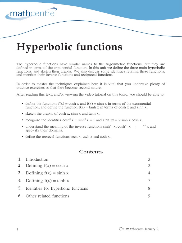 Hyperbolic Functions | PDF | Trigonometric Functions | Mathematical Objects