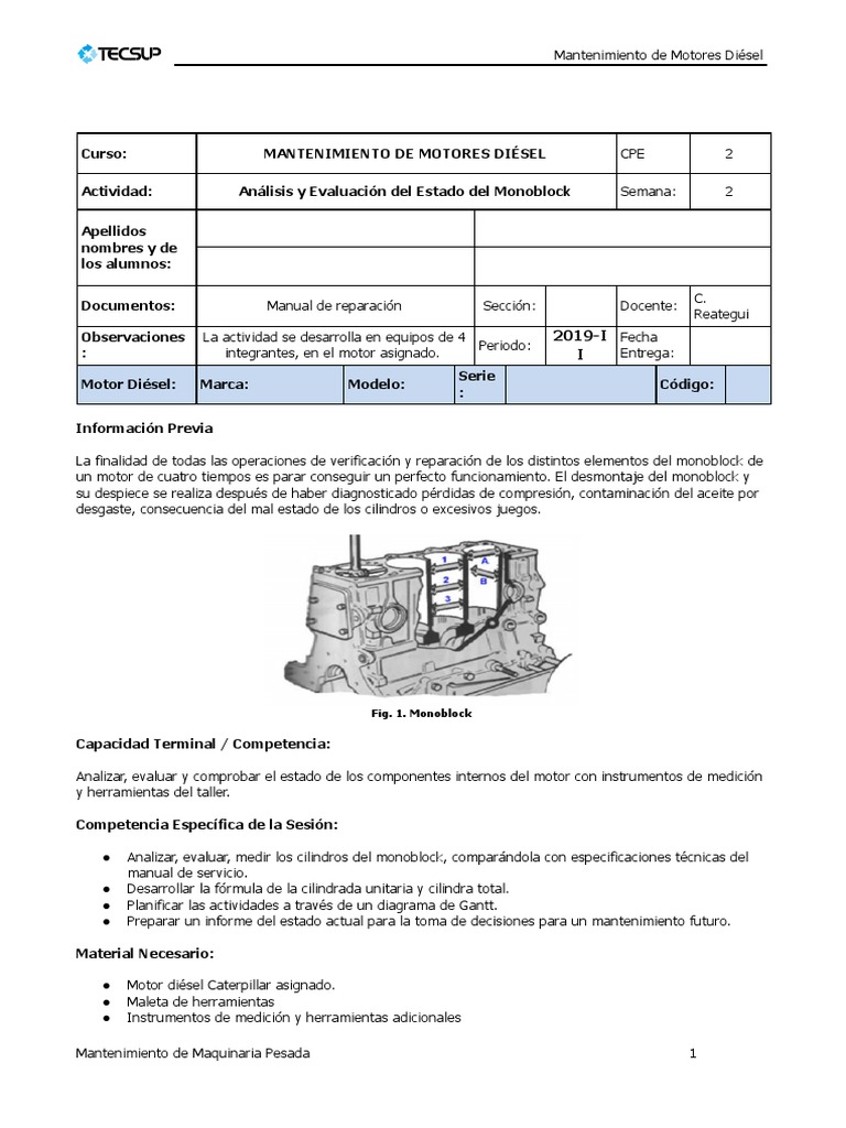 Taller 2 - Monoblock | PDF | Pistón | Motor diesel