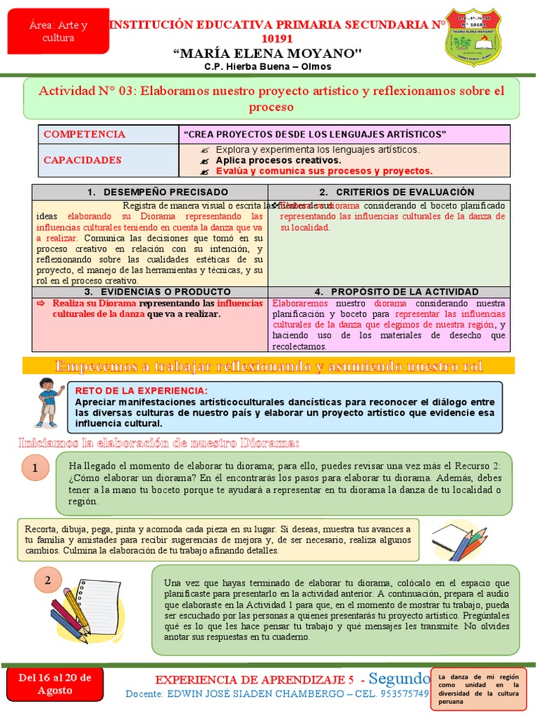 Arte - Experiencias de Aprendizaje 5 - Segundo - Acti-3 | PDF | Aprendizaje | Evaluación