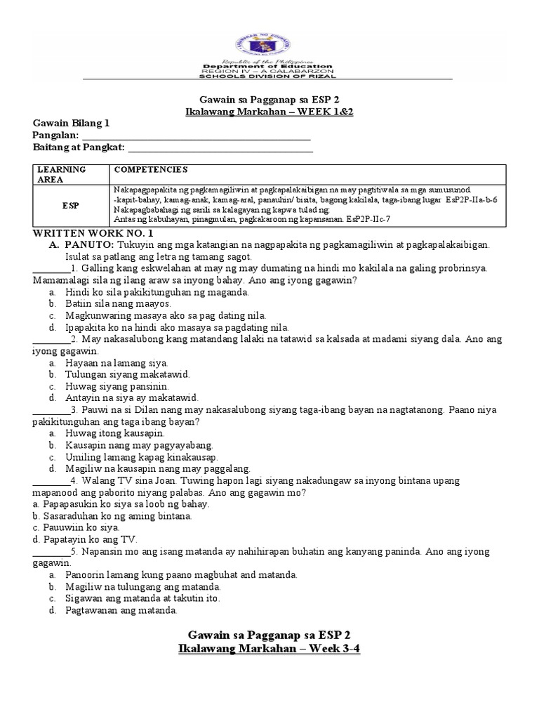 2nd Quarter Activity Sheet ESP | PDF