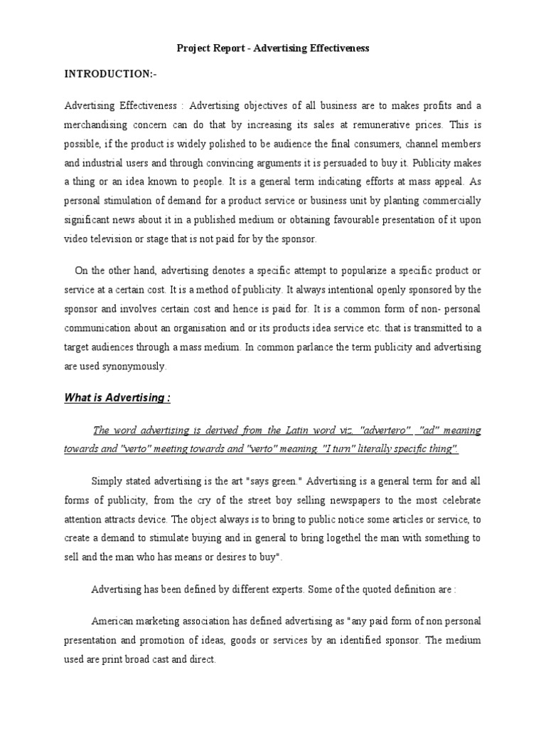 Project Report - Advertising Effectiveness Introduction | PDF ...