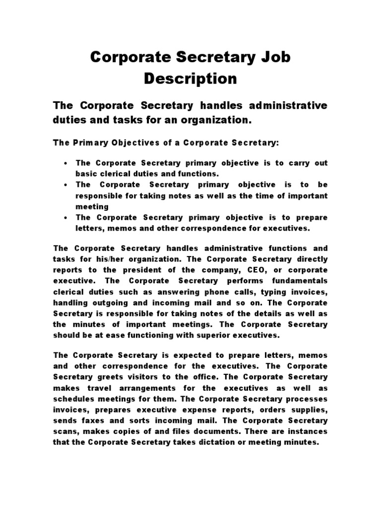 Corporate Secretary Job Responsibilities | PDF