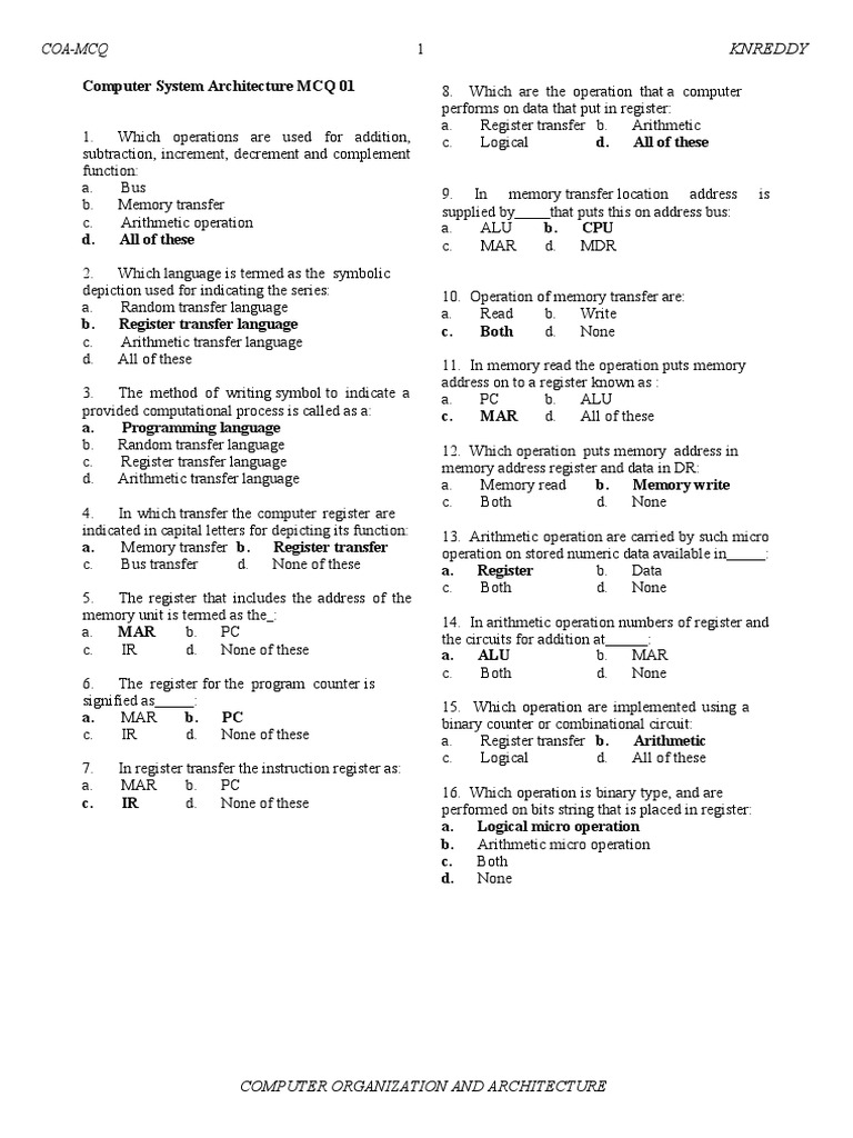 Coa-Mcq Knreddy | PDF | Central Processing Unit | Assembly Language