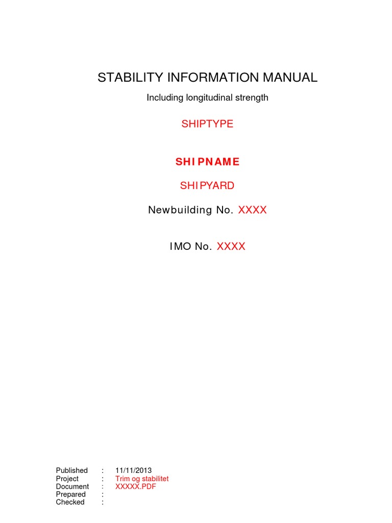 Stability Information Manual: Shiptype | PDF | Shipping | Ships