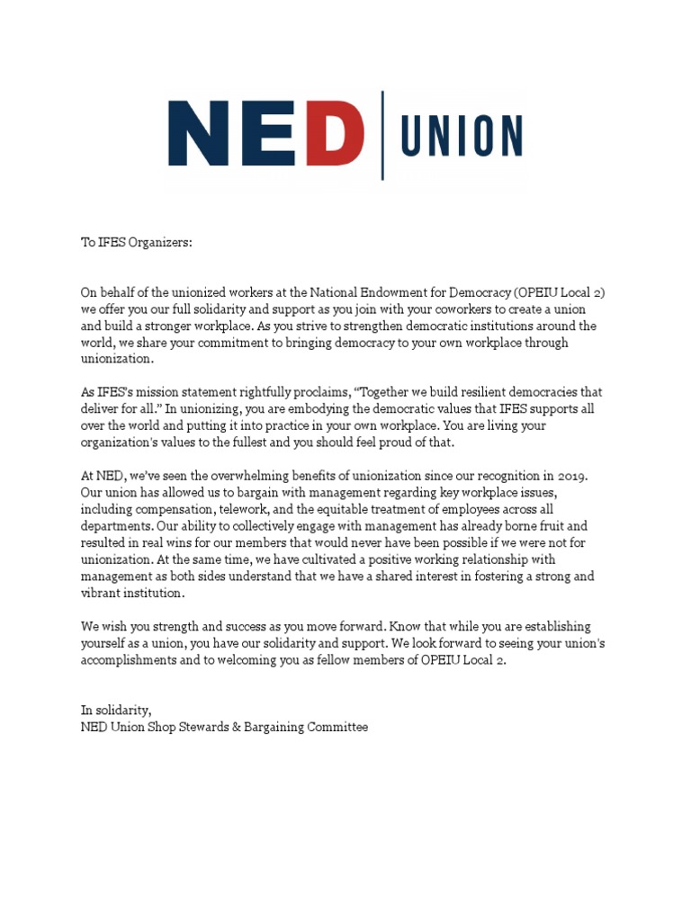 IFES Union Support Letter From NED Union | PDF | Career & Growth