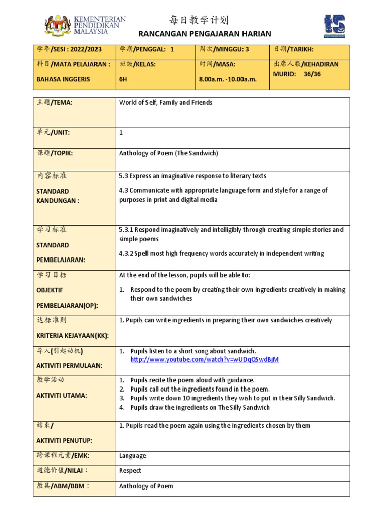 RPH Ts25 Bahasa Inggeris (l9) | PDF | Cognitive Science | Writing