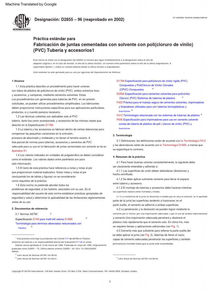 Astm D2855 | PDF | Cloruro de polivinilo | Tubería (transporte de fluidos)