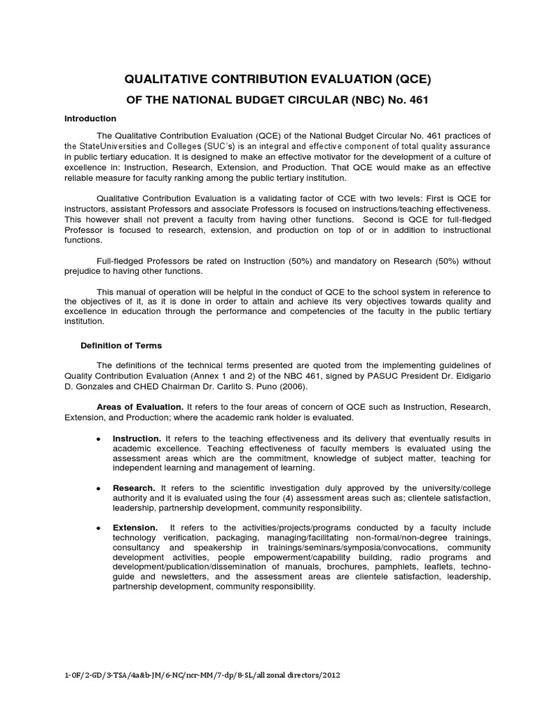 Qualitative Contribution Evaluation (Qce) : of The National Budget ...