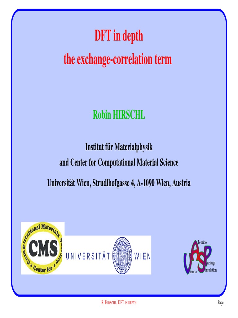DFT in Depth The Exchange-Correlation Term: Robin Hirschl | PDF ...