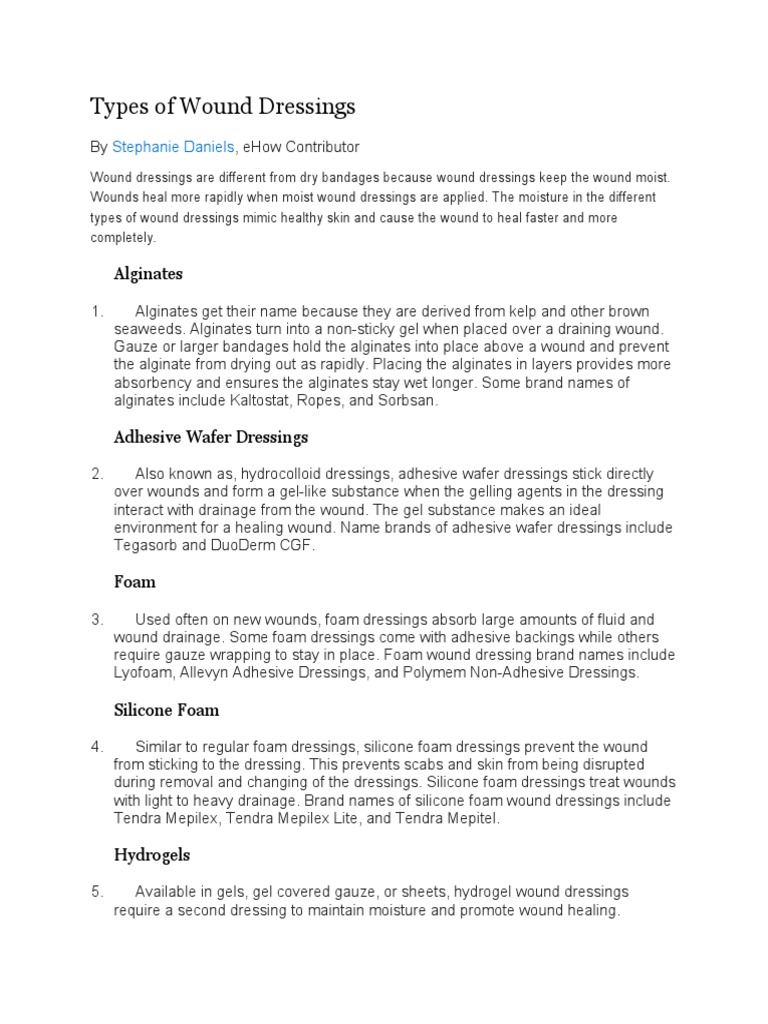 Types of Wound Dressings | PDF | Wound | Clinical Medicine