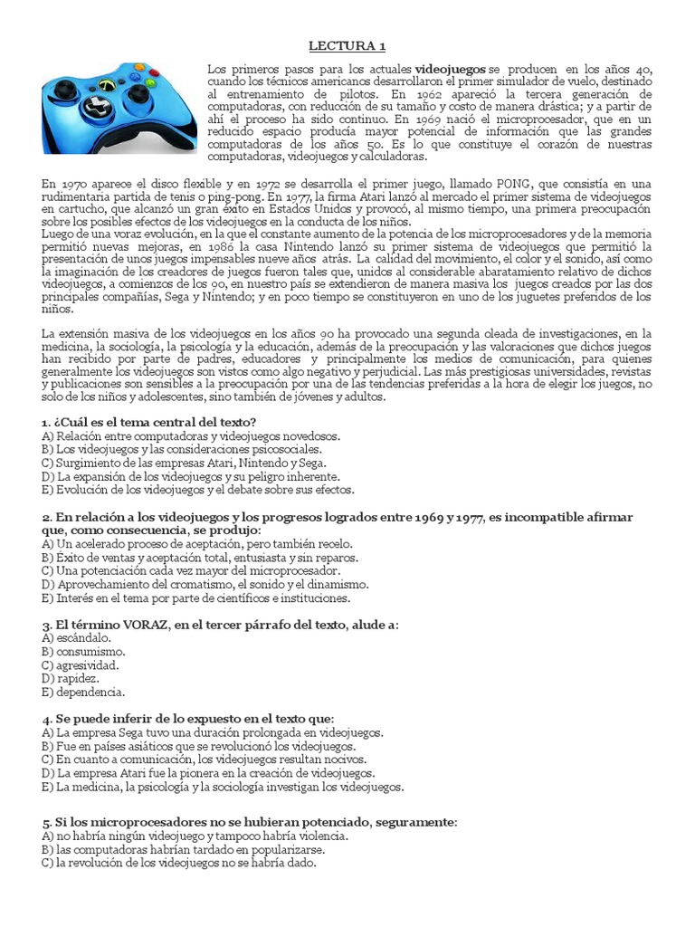 Comprension Lectora 1 | PDF | Videojuegos | Nintendo