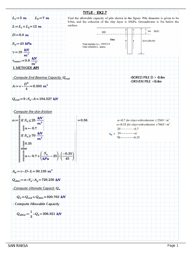 EXAMPLE 2.7 : Find The Allowable Capacity of Pile | PDF