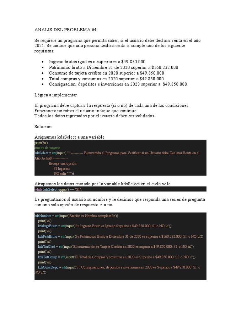 Analis Del Problema | PDF | Python (lenguaje de programación) | Informática