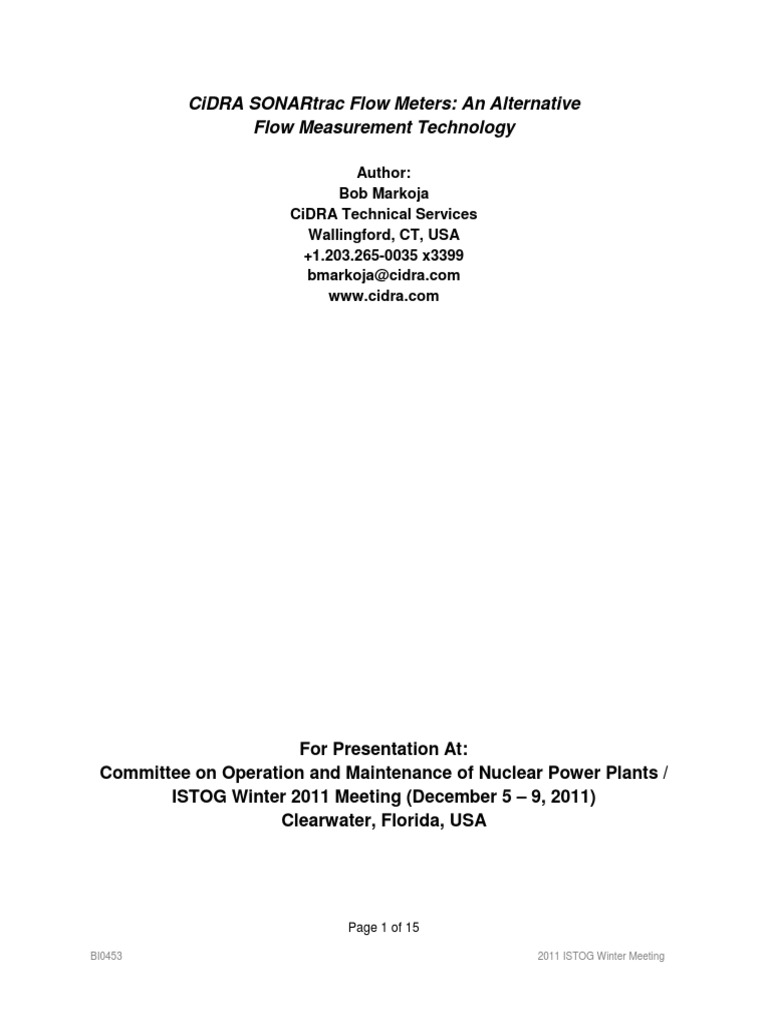 Cidra Sonartrac Flow Meters: An Alternative Flow Measurement Technology ...