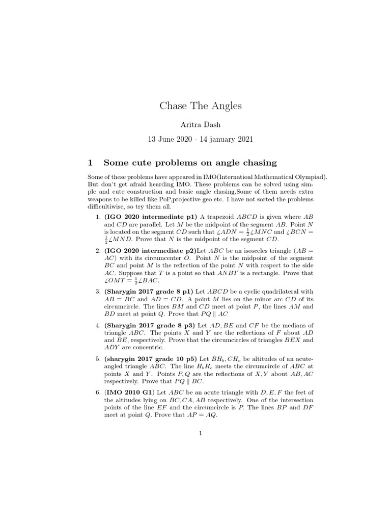 Chase The Angles - Aritra Das | PDF | Triangle | Perpendicular