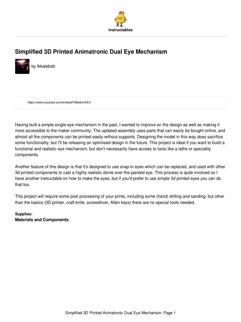 Simplified 3D Printed Animatronic Dual Eye Mechani | PDF | 3 D Printing ...