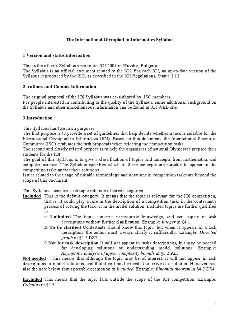 Ioi Syllabus | PDF | Software | Computer Programming