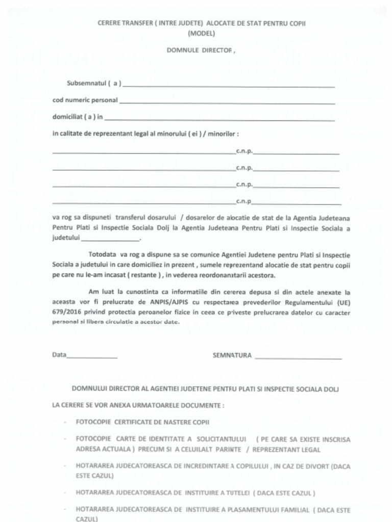 Cerere Transfer Alocatie Stat | PDF
