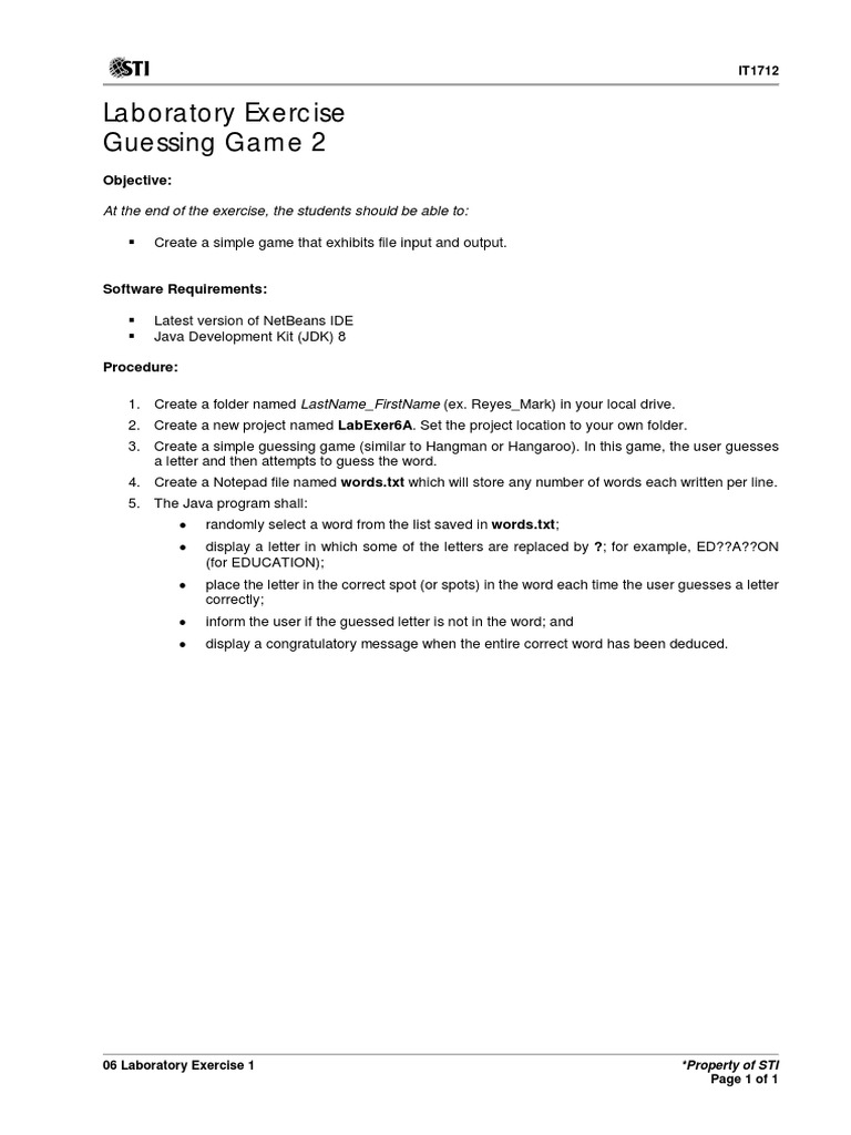 Laboratory Exercise Guessing Game 2: Objective | PDF