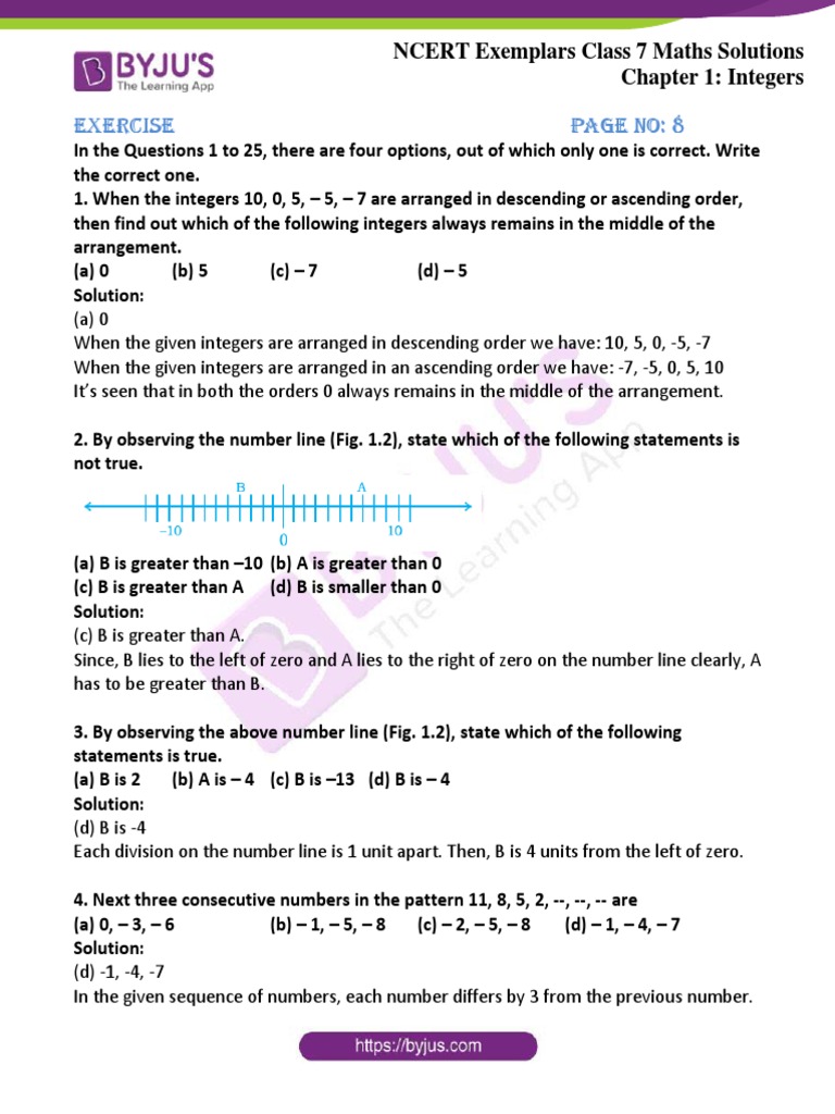 Ncert Exemplar Nov2020 Class 7 Maths Solutions Chapter 1 | PDF ...