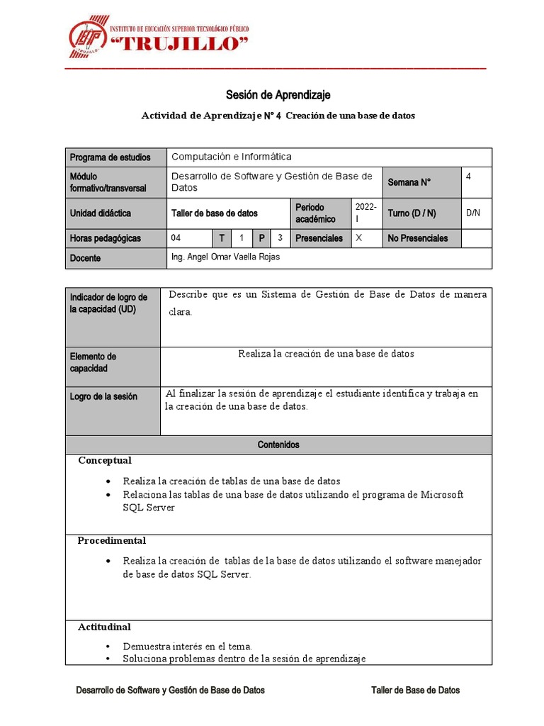 VAELLAOmar - TallerBaseDatos - CI - 3 - D - N - Sesion4 | PDF | Bases ...