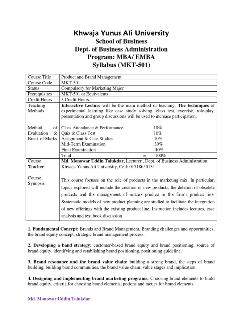 Product and Brand Management Syllabus | PDF | Brand | Marketing
