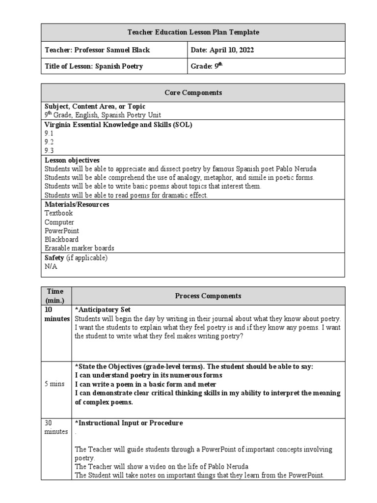 Pablo Neruda Lesson Plan | PDF | Poetry | Lesson Plan