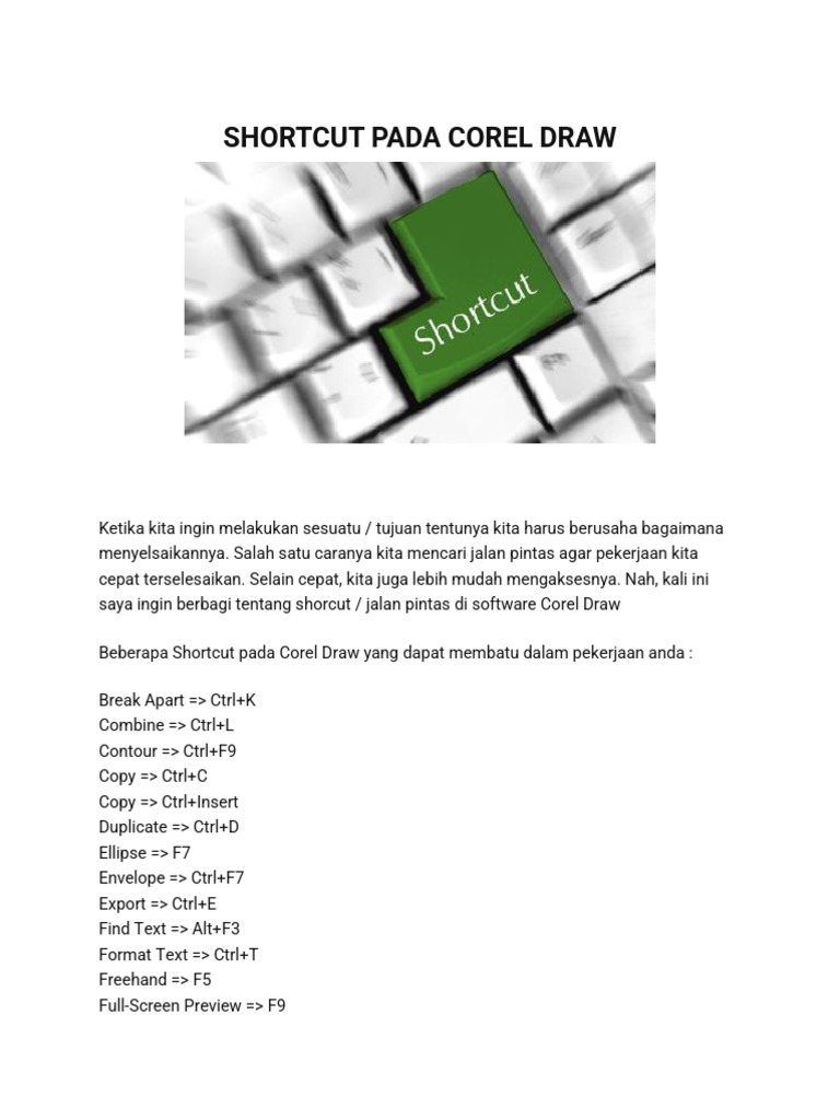 Shortcut CorelDraw | PDF | Graphic Design | Text