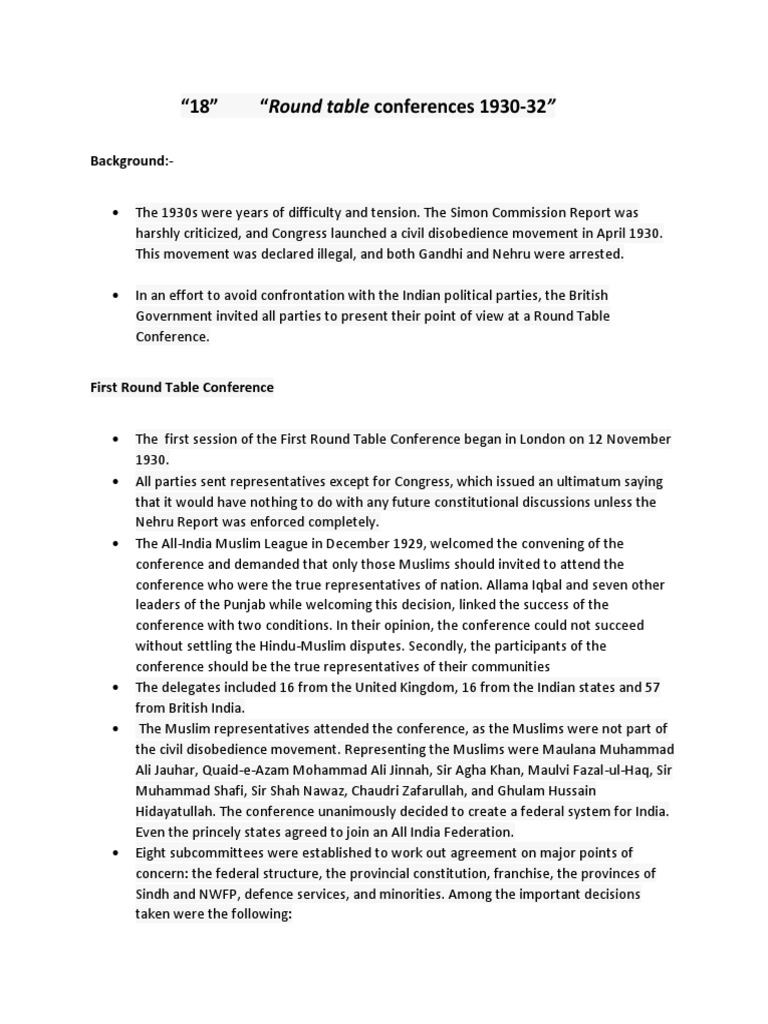 Round Table Confrence. | PDF | British India | Government