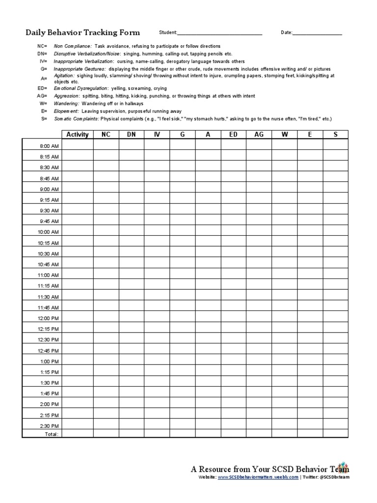 Daily Behavior Tracking Form 1 | PDF