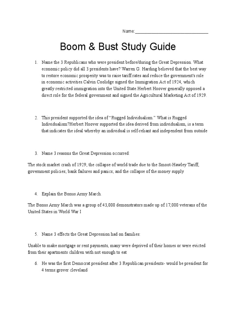 Boom & Bust Study Guide | PDF | New Deal | Great Depression