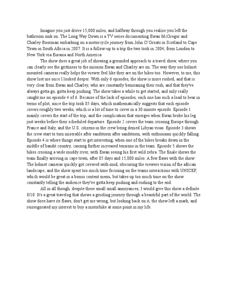 The Long Way Down Review | PDF