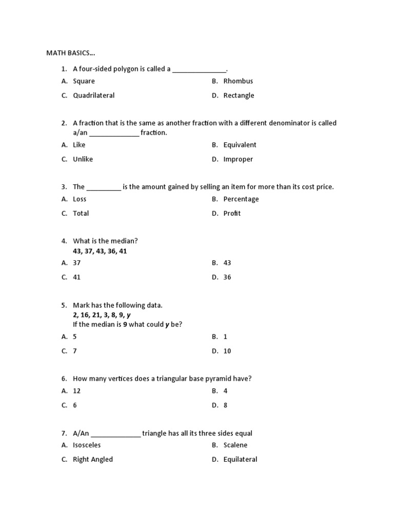 Math Basics | PDF | Triangle | Area