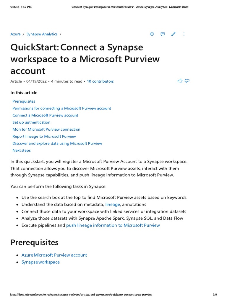 Connect Synapse Workspace To Microsoft Purview - Azure Synapse Analytics - Microsoft Docs | PDF ...