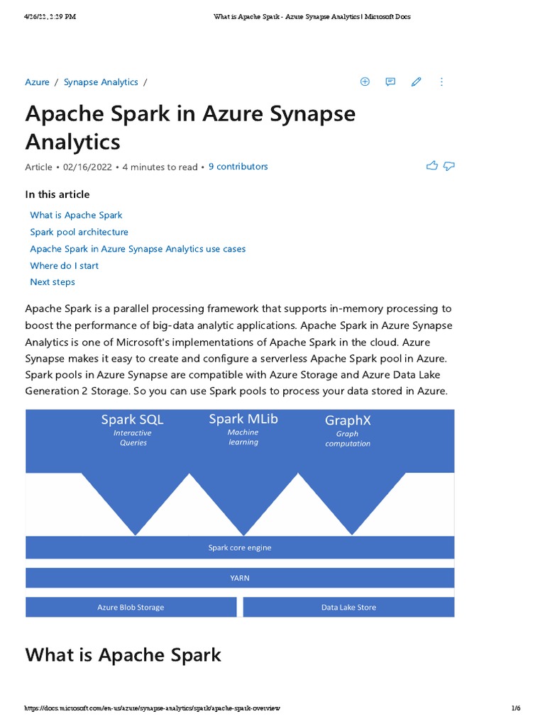 What Is Apache Spark Azure Synapse Analytics Microsoft Docs Pdf Apache Spark Microsoft