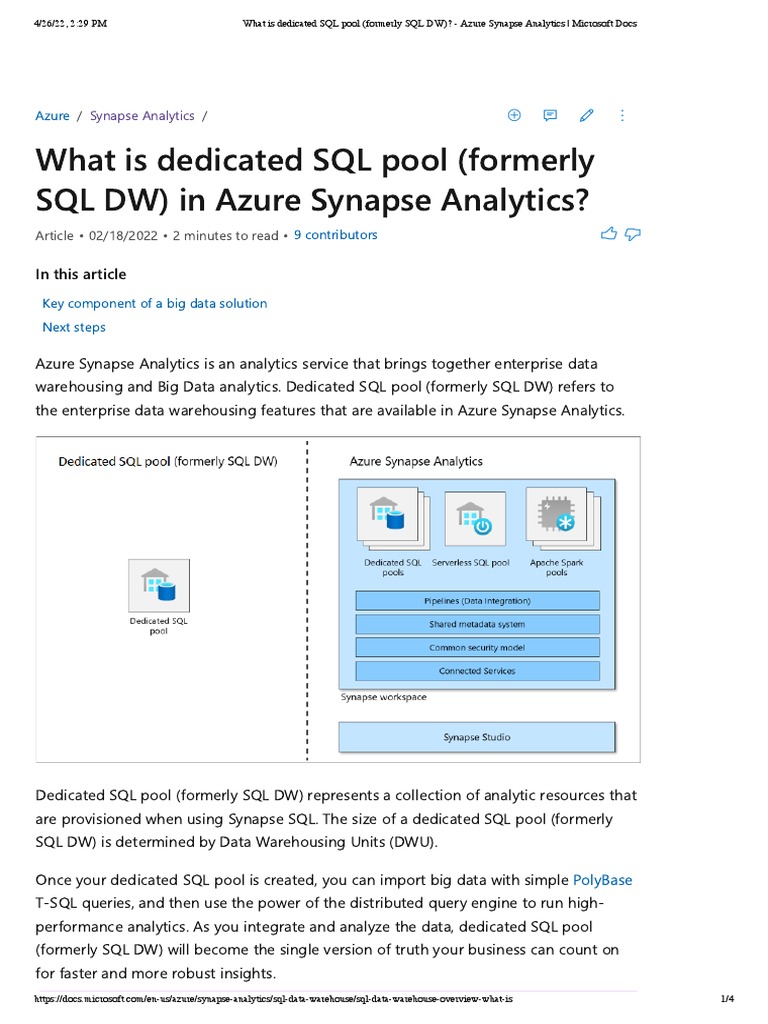What Is Dedicated Sql Pool Formerly Sql Dw Azure Synapse Analytics