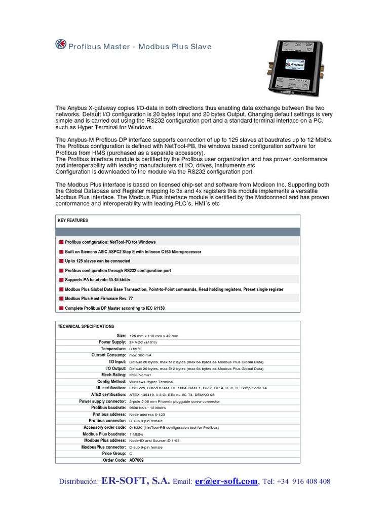 HMS Anybus X Fieldbus Gateway Modbus Plus Slave Profibus DP Master ...