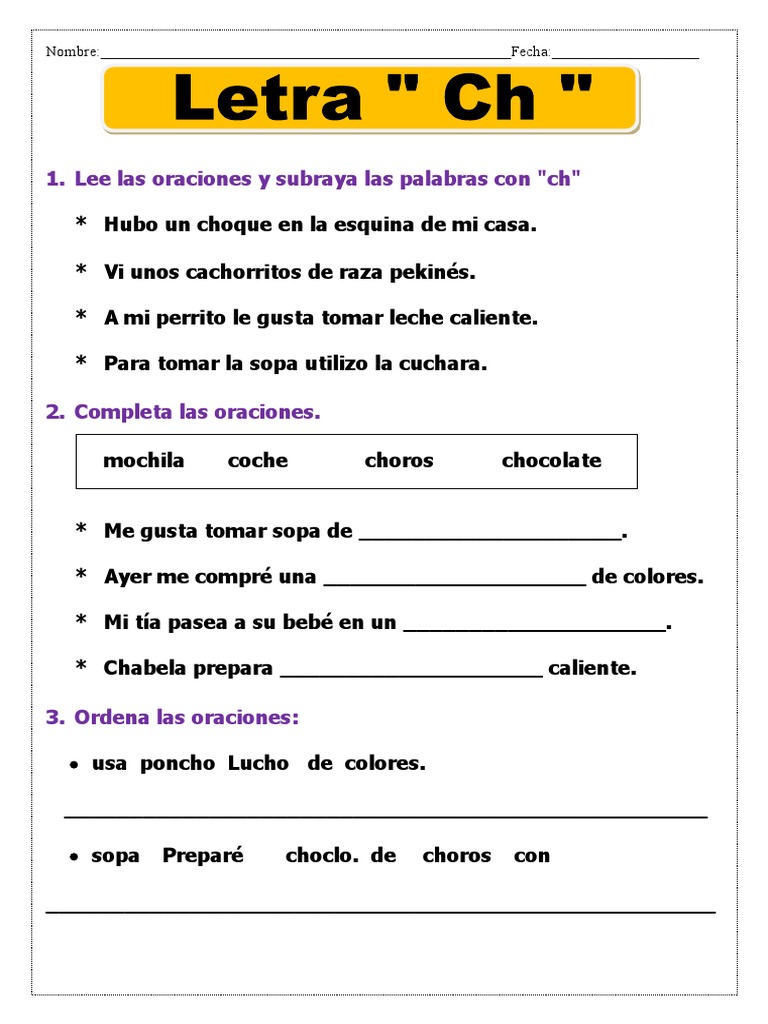 Hojas De Trabajo De Ch Para Primer Grado Fichas De Actividad Con Las
