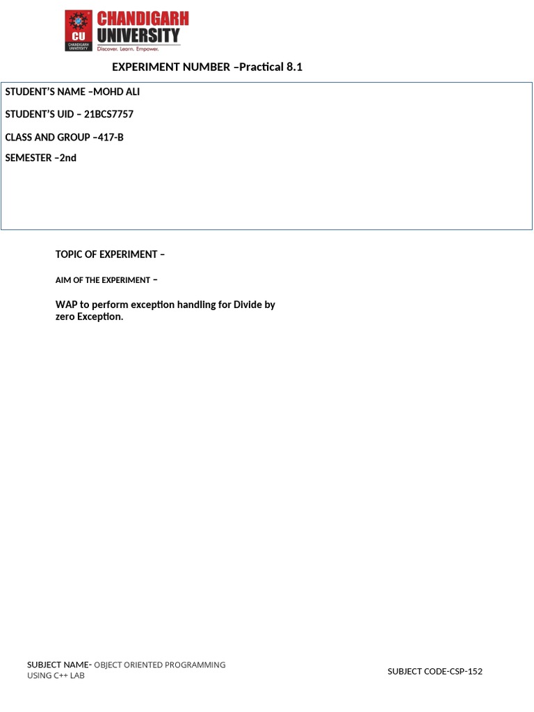 WORKSHEET For Practical 8 OOPS (21bcs7757) | PDF | C++ | Object Oriented Programming