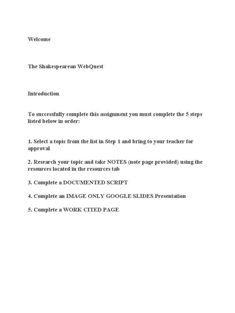 Shakespeare Webquest English I 2 1 | PDF | William Shakespeare | Citation
