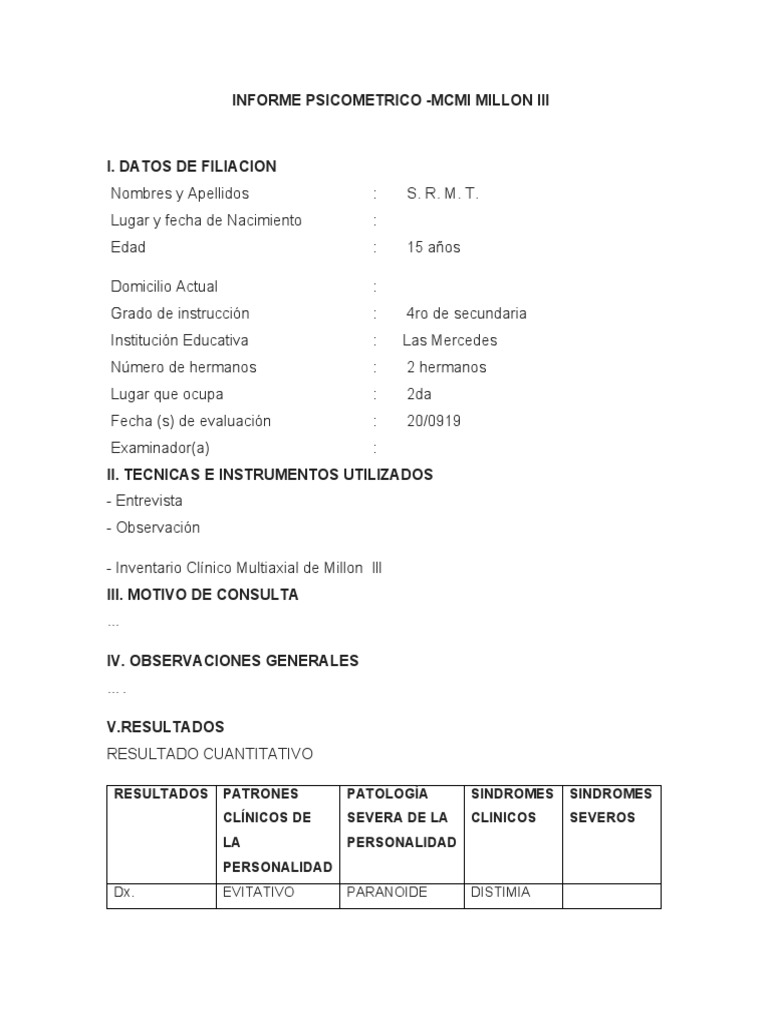 Informe Sheyla Millon - Modelo | PDF | Narcisismo | Las emociones