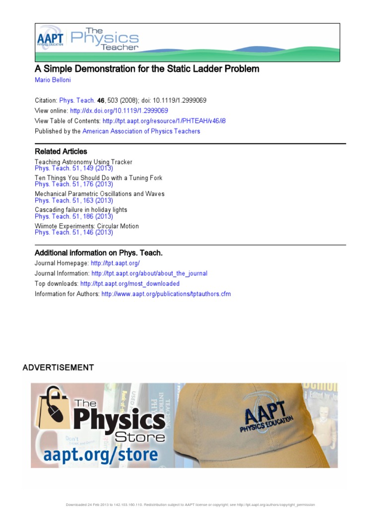 A Simple Demonstration For The Static Ladder Problem | PDF | Force ...