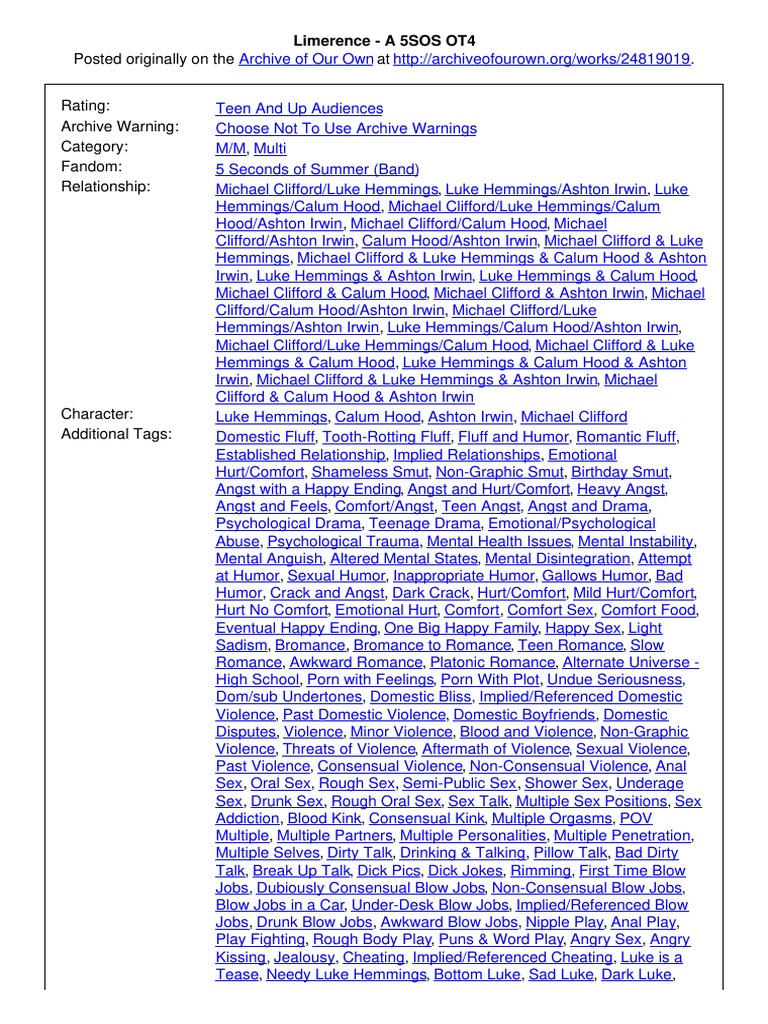 Limerence - A 5SOS OT4 | PDF | Laughter | Fellatio